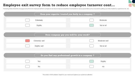 Employee Exit Survey Form To Reduce Employee Turnover Survey SS PPT Template