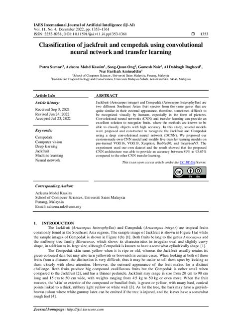 Pdf Classification Of Jackfruit And Cempedak Using Convolutional Neural Network And Transfer
