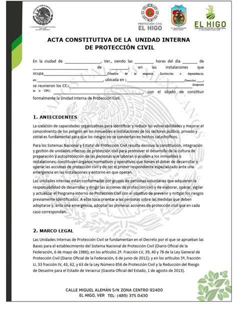 Acta Constitutiva De La Unidad Interna De Proteccion Civil Descargar