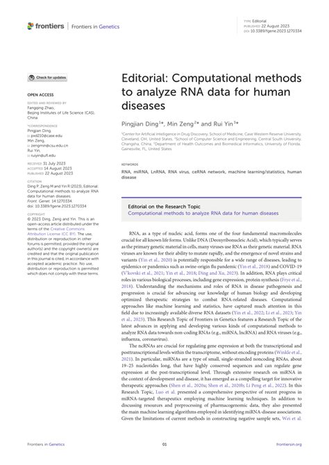 PDF Editorial Computational Methods To Analyze RNA Data For Human