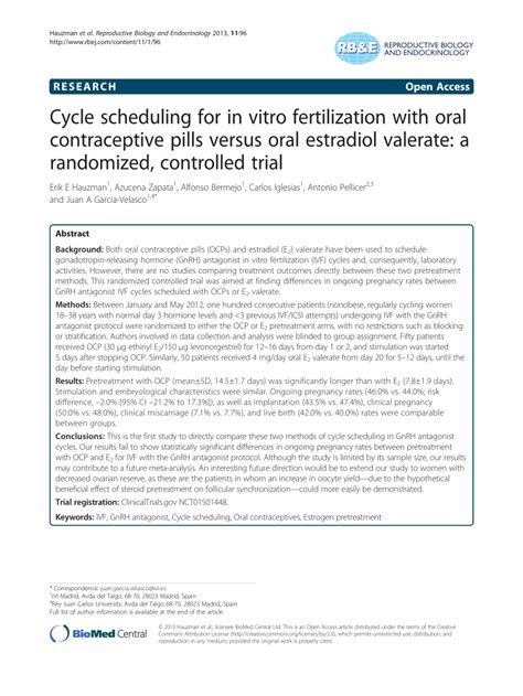 Pdf Cycle Scheduling For In Vitro Fertilization With Oral