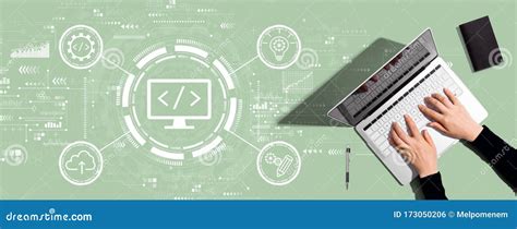Web Development Concept with Person Using Laptop Computer Stock Photo - Image of office, green ...