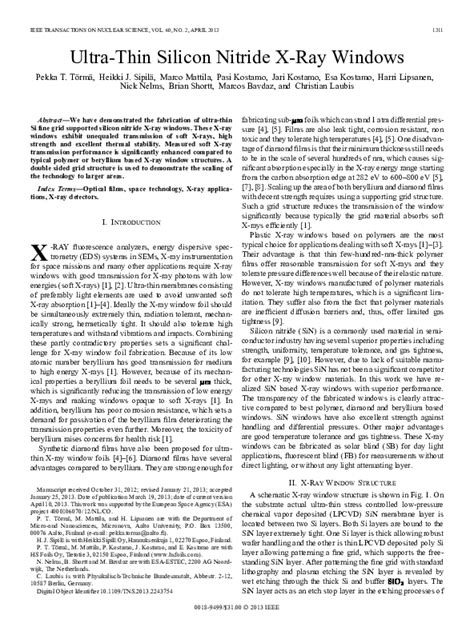 Pdf Ultra Thin Silicon Nitride X Ray Windows