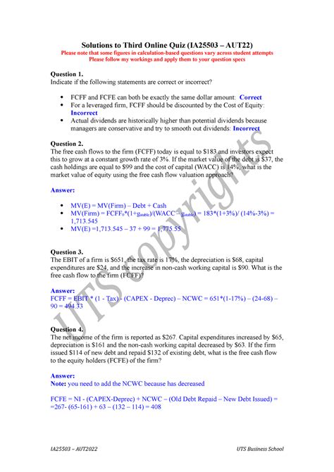 Quiz 3 Solutions Answers To 3rd Online Quiz Solutions To Third Online Quiz IA25503 AUT22
