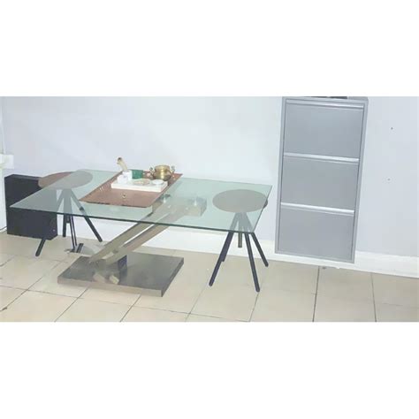 Height Adjustable Glass Top Dining Table Aptdeco