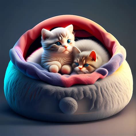 Premium Ai Image Cute Kittens Sitting In A Cat Bed