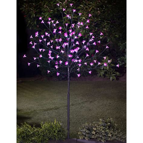 Solar Powered Blossom Tree Pink 128 LED 4ft L Garden B M Stores