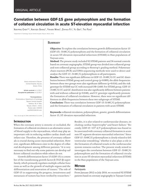 Pdf Correlation Between Gdf 15 Gene Polymorphism And The Formation Of