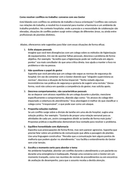 Como Resolver Conflitos No Trabalho Pdf Carreira E Crescimento