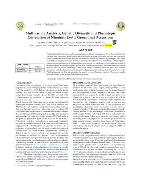 Pdf Multivariate Analysis Genetic Diversity And Phenotypic