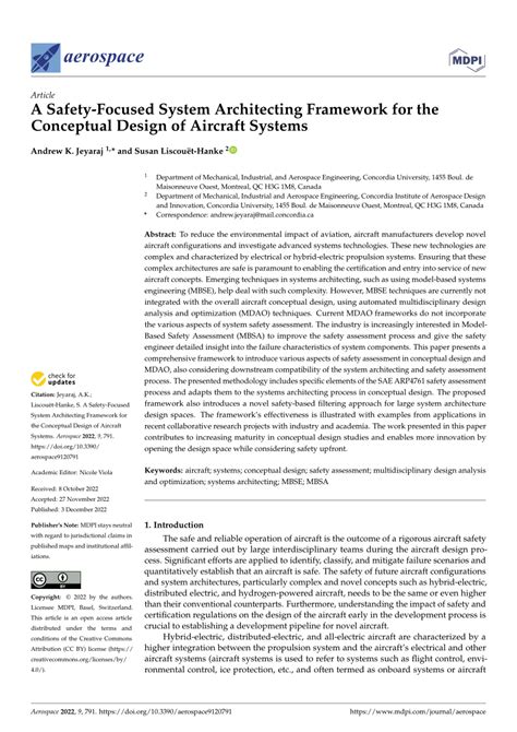 Pdf A Safety Focused System Architecting Framework For The Conceptual Design Of Aircraft Systems