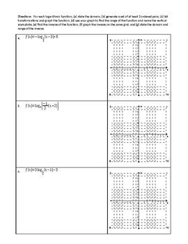 Graphing Logarithmic Functions Worksheet By Julie S Mathematics Materials