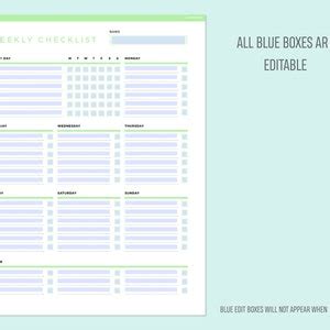 Editable Weekly Checklist Printable Fillable To Do List Weekly Planner Daily To Do List