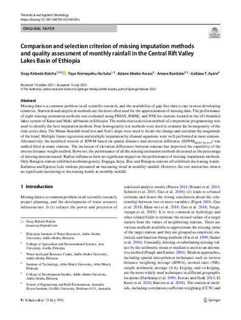Pdf Comparison And Selection Criterion Of Missing Imputation Methods