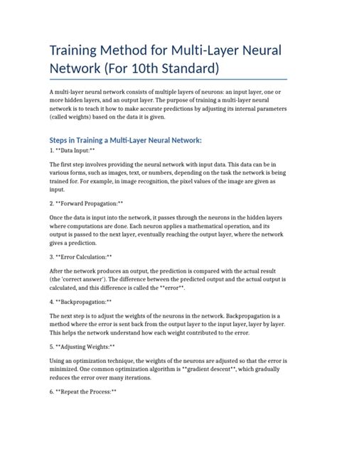 training method multi layer neural network 10th standard pdf