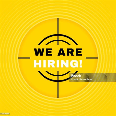 우리는 대상에서 보기를 고용하고 있습니다 소총 범위를 통해 볼 수 있습니다 비즈니스 프로모션 판매 및 광고를 위한 배너 템플릿 디자인 벡터 일러스트레이션 개념에 대한 스톡