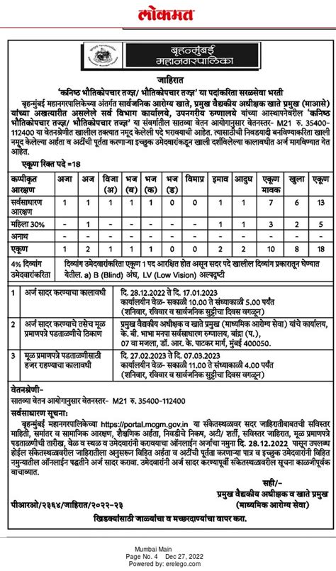 Mcgm बृहन्मुंबई महानगरपालिकेत विविध पदांची नवीन भरती