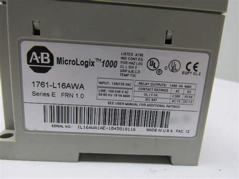 Allen Bradley MicroLogix 1000 1761 L16AWA Series E FRN 1 0 I O PLC