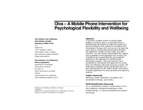 Pdf Oiva A Mobile Phone Intervention For Psychological Flexibility