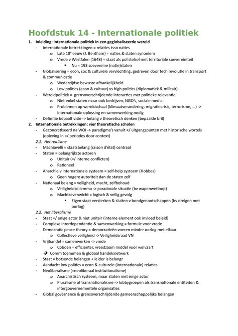 Samenvatting Hoofdstuk 14 Politicologie Hoofdstuk 14 Internationale
