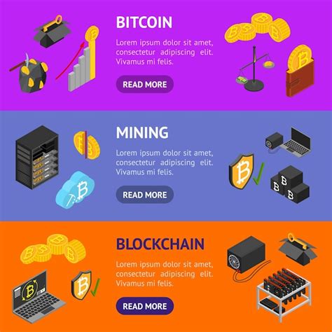 Premium Vector Cryptocurrency Mining Blockchain 3d Banner Horizontal
