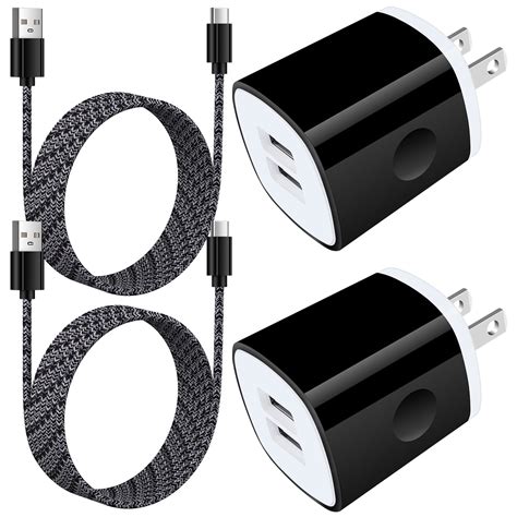 USB Charger Block ABCPOW 2pcs 2 1A USB Wall Charger Block With 2pcs Nylon Android Type C Charger