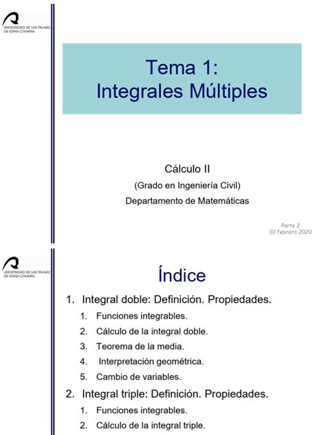 Tema 1 Integrales Multiples Parte 2 Pdf Integral Objetos