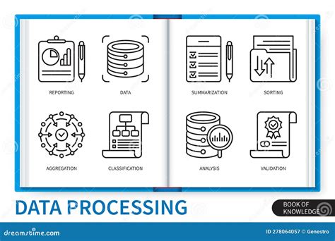 Data Processing Infographics Linear Icons Collection Stock Illustration