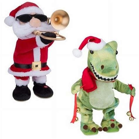 Animated Musical Christmas Plush Santa With Trombone Or Christmas T Rex