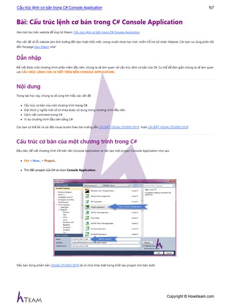 Howkteam Vn Cấu Trúc Lệnh Cơ Bản Trong C Console Application Pdf