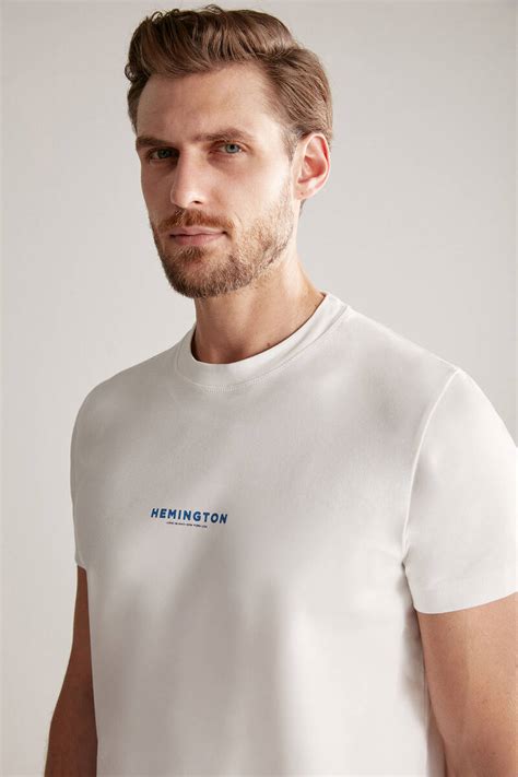 Hemington Logolu Bisiklet Yaka Beyaz T Shirt Hemington