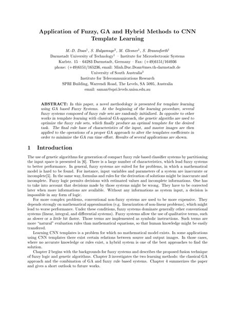 pdf application of fuzzy ga and hybrid methods to cnn template learning