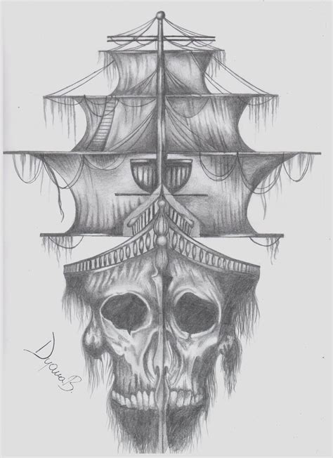 Pirate Ship Pencil Drawing