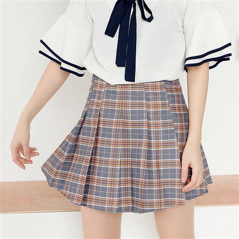 Womens Skirts Ladies Punk Kawaii Ulzzang College Fresh Pleated Lattice