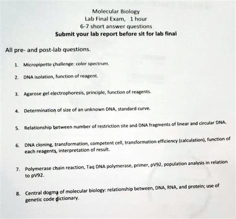 SOLVED Molecular Biology Lab Final Exam Your Short Answer Questions