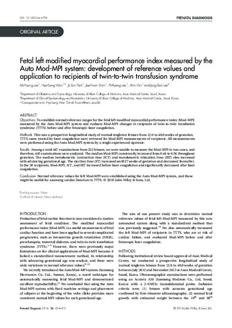 pdf fetal left modified myocardial performance index technical
