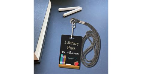 Chalkboard Library Vertical Hall Pass Badge Zazzle