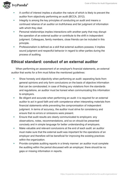 Code Of Ethics For Audit Organizations 3040 Words Research Paper Example