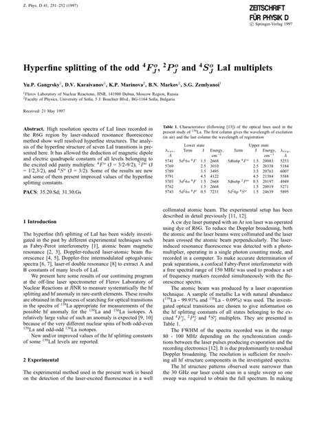Pdf Hyperfine Splitting Of The Odd 4f O J 2p O J And 4s O J Lai Multiplets