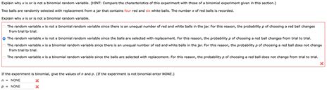 Solved Explain Why X Is Or Is Not A Binomial Random Chegg Com