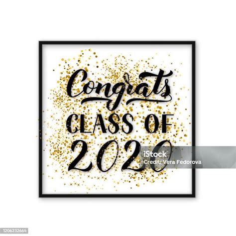 골드 색종이와 프레임 배경으로 2020 문자의 클래스를 축하합니다 졸업생 타이포그래피 포스터를 축하합니다 인사말 카드 배너 스티커 라벨 티셔츠 등을위한 벡터 템플릿 졸업식에