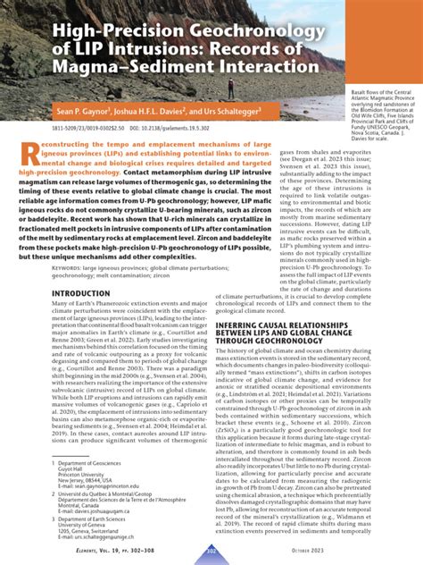 High Precision Geochronology Of Lip Intrusions Records Of Magmasediment Interaction 1 Pdf