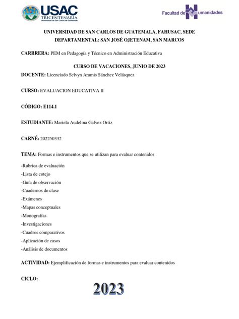 Ejemplificación De Formas E Instrumentos Para Evaluar Pdf