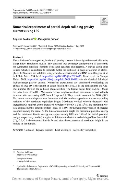 Numerical Experiments Of Partial Depth Colliding Gravity Currents Using Les Request Pdf