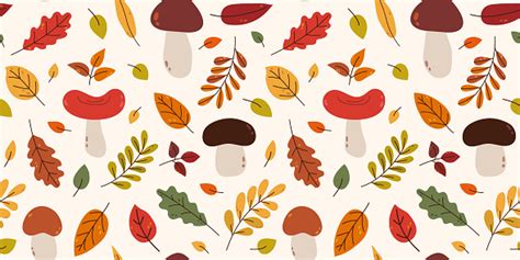 여러 가지 빛깔의 완벽 한 패턴 와 가을 추상 다른 잎 와 버섯 손으로 그린 플랫 스타일입니다 배경 벽지 직물 포장지 0명에 대한 스톡 벡터 아트 및 기타 이미지 Istock