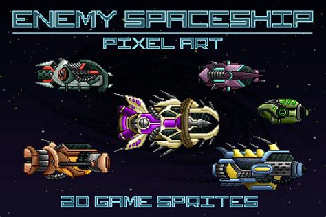 Free Pixel Art Enemy Spaceship 2d Sprites
