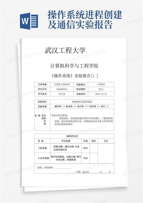 操作系统进程创建及通信实验报告word模板下载 编号qyakejym 熊猫办公