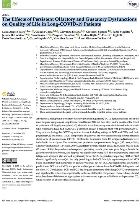 The Effects Of Persistent Olfactory And Gustatory Dysfunctions On