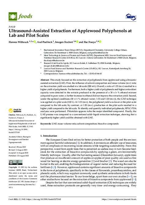 Pdf Ultrasound Assisted Extraction Of Applewood Polyphenols At Lab And Pilot Scales