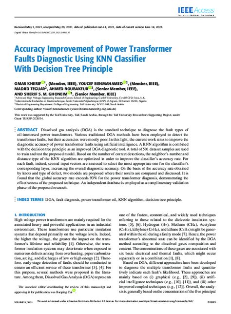 Pdf Accuracy Improvement Of Power Transformer Faults Diagnostic Using Knn Classifier With